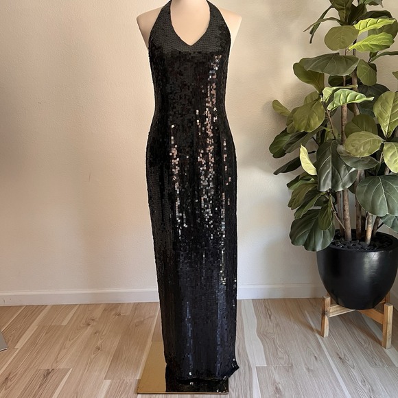 Dresses | Vintage Basix Ii Silk Sequin Halter Evening Gown Cocktail ...